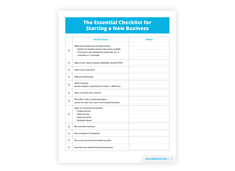 New Business Checklist | Addition Financial