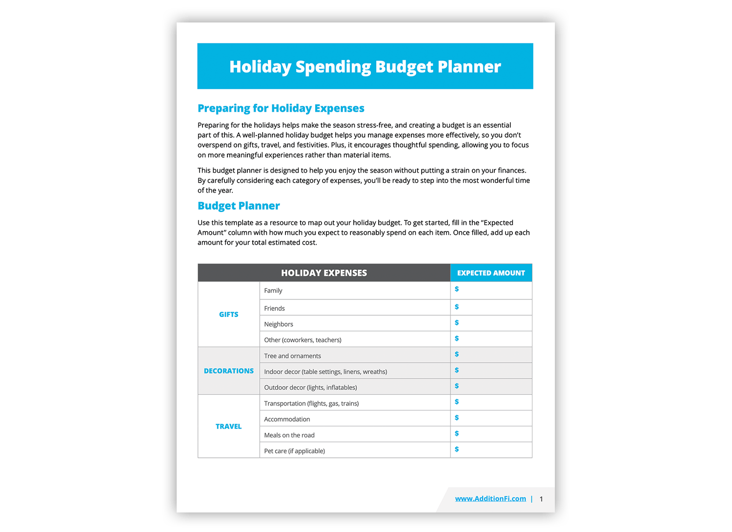 Holiday Spending Budget Planner | Addition Financial