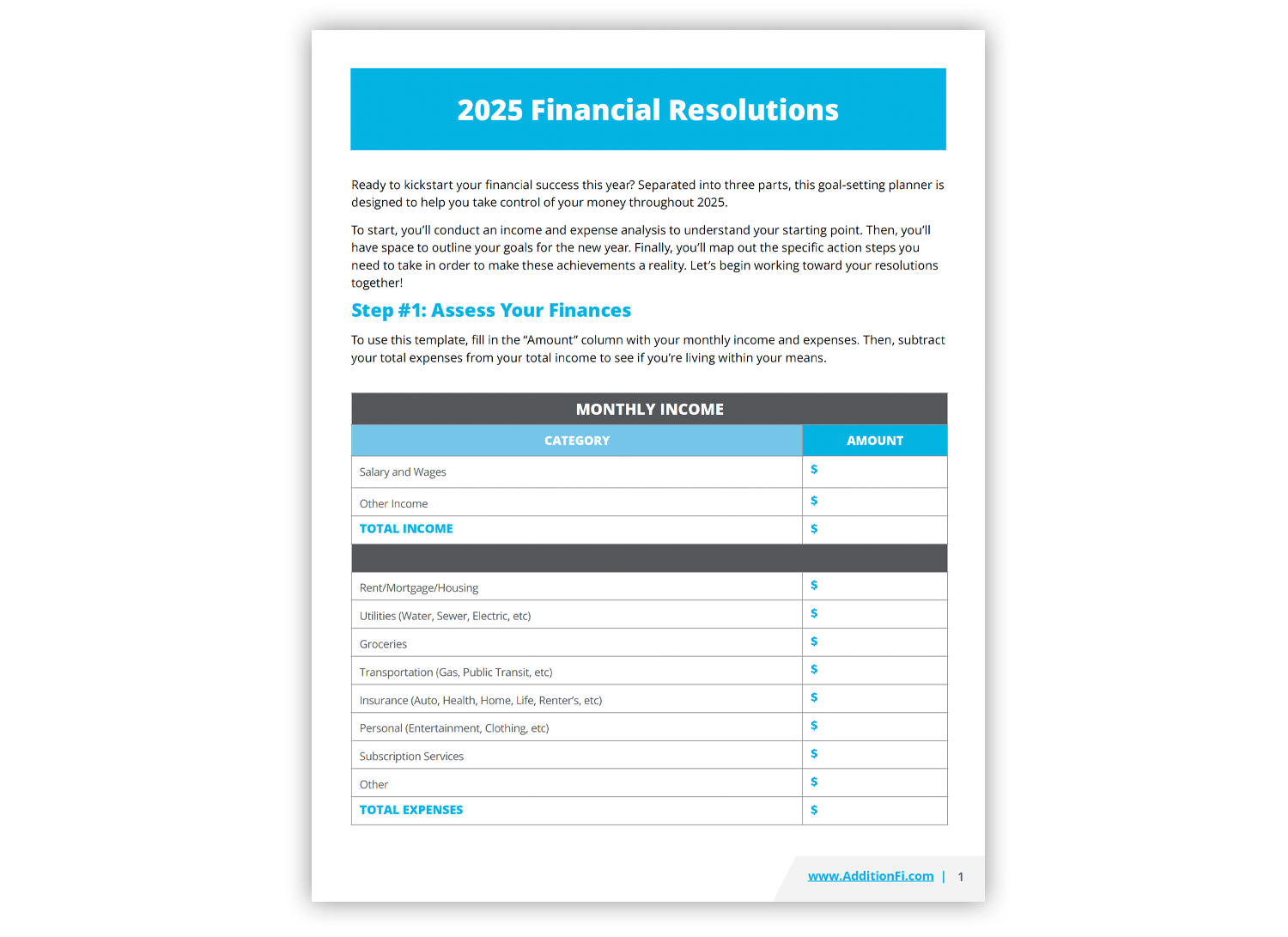 Financial Goal-Setting Planner | Addition Financial
