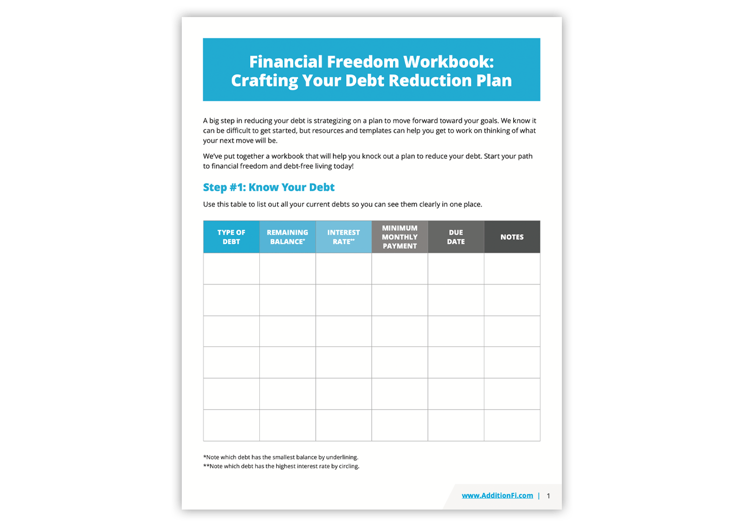 Free Financial Freedom Workbook | Addition Financial